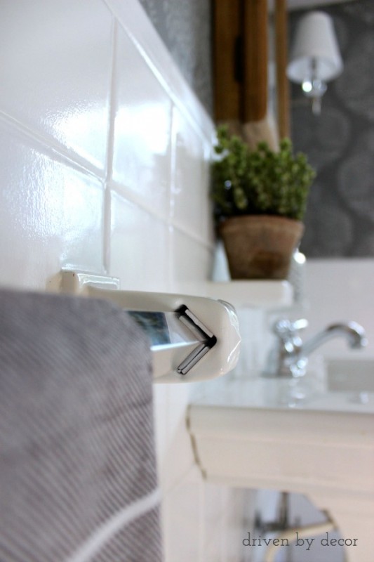 How To Replace a Towel Bar With Fixed Ceramic Ends - Driven by Decor