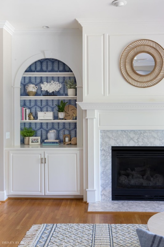 Wallpapered Bookshelves - Driven by Decor